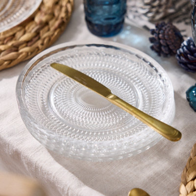 Set of 4 Parisian Glass Tableware Dinner Side Plates Serving Dish Gift Idea