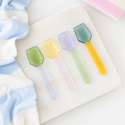 Set of 4 Pastel Glass Dessert Spoons for Ice Cream & Puddings