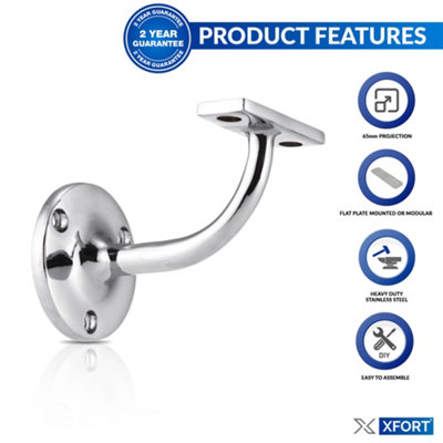SET OF 4 POLISHED CHROME HANDRAIL BRACKETS, BANISTER BRACKETS FOR STAIR ...