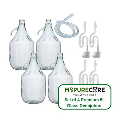 Set of 4 Premium 5Litre Glass Demijohns with Airlocks and Bungs for ...