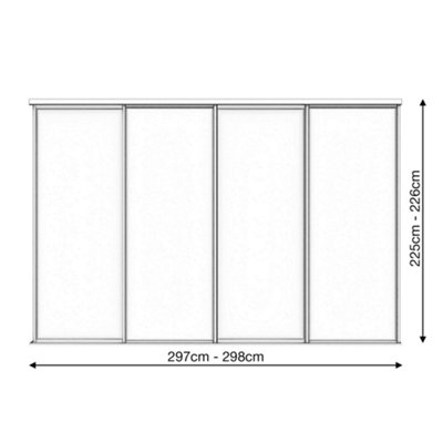 Set of 4 Pure White Glass Sliding Wardrobe Door Kit in White Frame ...