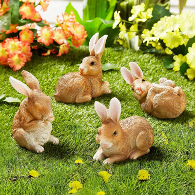 Set of 4 Rabbit Garden Ornaments, Realistic Bunny Statues, Weatherproof ...