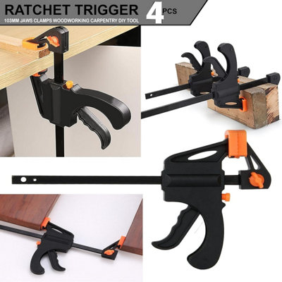 Set of 4 Ratchet Trigger Speed G Clamps 103mm Jaws Quick Release Heavy ...