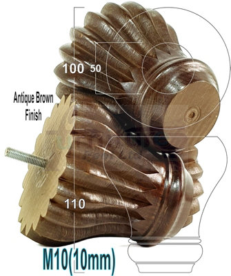 SET OF 4 REPLACEMENT FURNITURE BUN FEET ANTIQUE BROWN TURNED WOODEN ...