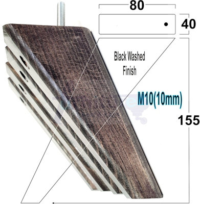 SET OF 4 REPLACEMENT FURNITURE SQUARE FEET BLACK WASHED TAPERED WOODEN LEGS 150mm HIGH M10 | DIY ...