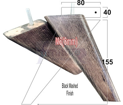 SET OF 4 REPLACEMENT FURNITURE SQUARE FEET BLACK WASHED TAPERED WOODEN ...