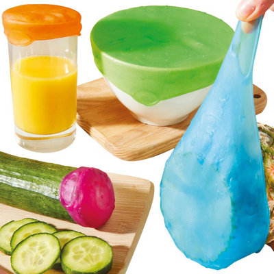 Set of 4 Reusable Food Covers - Fridge & Freezer Safe Stretch & Cling ...