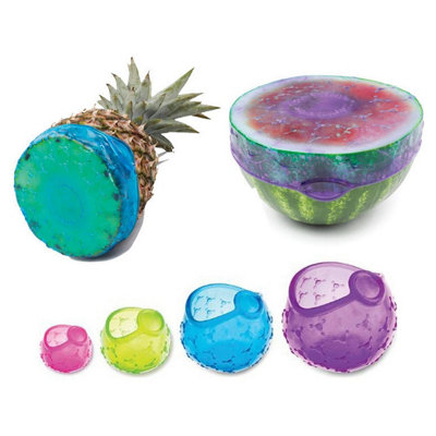 Set of 4 Reusable Food Covers - Fridge & Freezer Safe Stretch & Cling ...