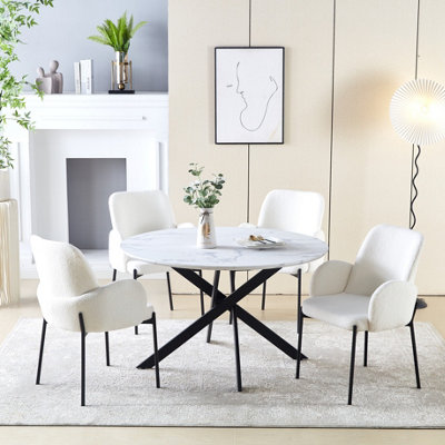 Buy Set of 4 Shepher Dining Chairs, Teddy Boucle Upholstered Kitchen ...
