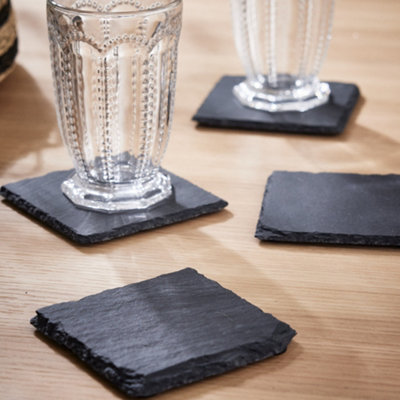 Set of 4 Square Slate Dining Table Coasters