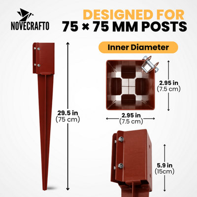 Set of 4 Steel Fence Post Spikes (75 x 75 x 750 mm) with Driving Tool ...