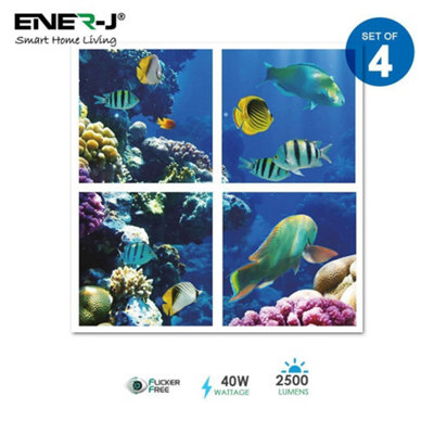 Set of 4 Tiles, Ocean Marine LED Panels 60x60 40W 2D Effect