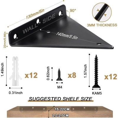 Set of 4 Triangle Shelf Brackets 14CM Iron Floating Shelf Brackets ...