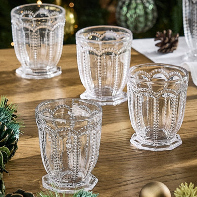 Set of 4 Vintage Luxury Clear Embossed Short Drinking Glass Whiskey ...