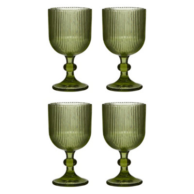 Set of 4 Vintage Luxury Green Ribbed Drinking Wine Glass Wine Goblets 360ml