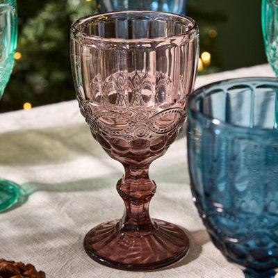 Set of 4 Vintage Sapphire Blue & Rose Quartz Drinking Wine Glass ...