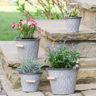 Set of 4 Vintage Style Garden Planter Pot Buckets