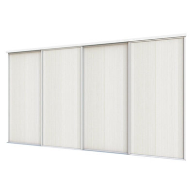 Set of 4 White Pine Sliding Wardrobe Door Kit in White Frame & Tracks ...