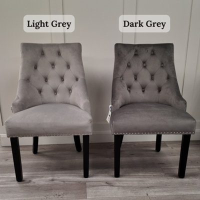Set of 4 Windsor Knocker Back Dining Chairs Velvet Dining Room Chair Dark Grey