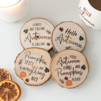 Set of 4 Wooden Autumn Themed Drink Coasters