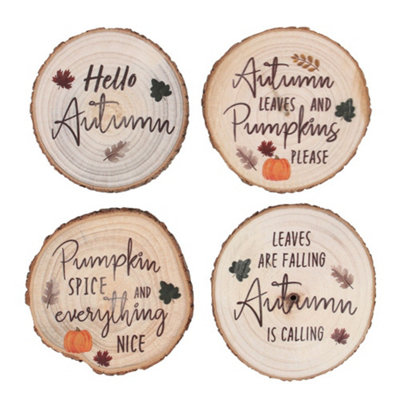 Set of 4 Wooden Autumn Themed Drink Coasters