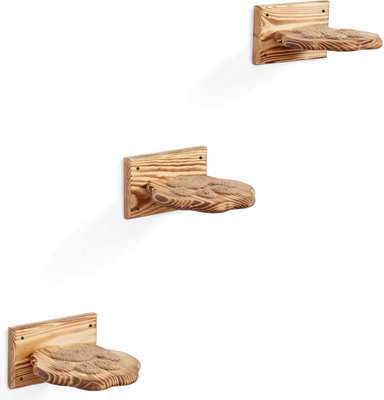 Set of 4 Wooden Cat Wall Shelves 21 x 20 cm Paw-Shaped Climbing Steps ...