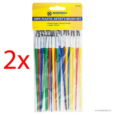 Set Of 40 Plastic Artist Paint Brush Set Painting Brushes Handle Bristles