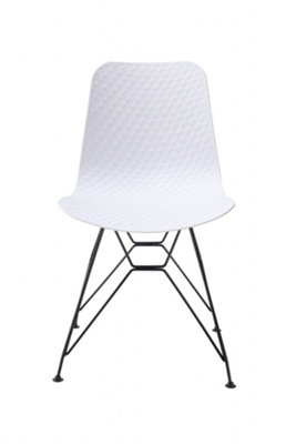 Set of 4pcs textured white dining chairs with creative metal legs