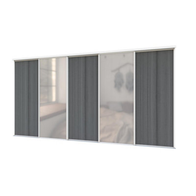 Set of 5 Black Pine & Mirror Sliding Wardrobe Door Kit, White Frame ...
