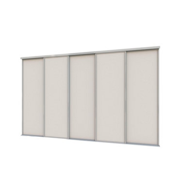 Set of 5 Cashmere Grey Sliding Wardrobe Door Kit in Silver Frame ...