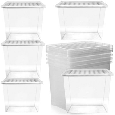 Set of 5 Clear Plastic Extra Large 80 Litre Stackable Storage ...