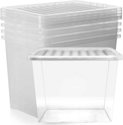 Set of 5 Clear Plastic Extra Large 80 Litre Stackable Storage ...