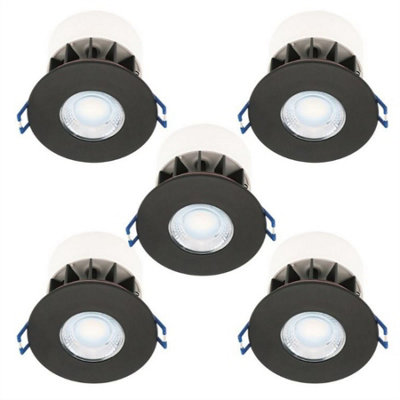 Set of 5 Fire Rated LED Bathroom Downlights - Matt Black IP65 Recessed ...