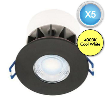 Set of 5 Fire Rated LED Bathroom Downlights - Matt Black IP65 Recessed ...