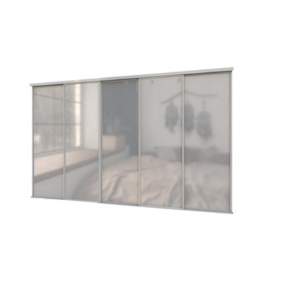 Set of 5 Full Length Mirror Sliding Wardrobe Door Kit in Silver Frame ...