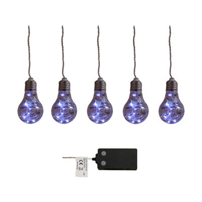 Set of 5 Premier Battery Edison Bulbs with 40 Cool White Pin Wire LEDs ...