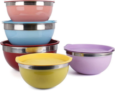 Set of 5 Stainless Steel Mixing Bowls with Lids Extra Deep, Easy Grip ...