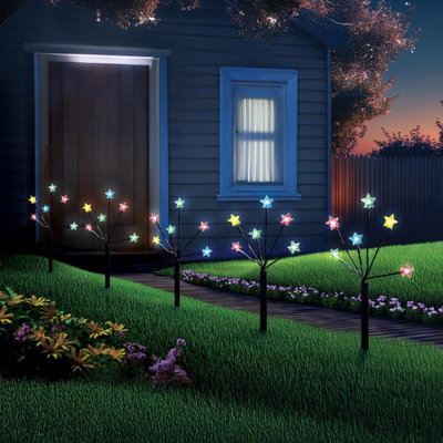 Set of 5 Star Branch Path Lights, Multicoloured, Battery Operated, 30 LEDs, Timer Function, H45cm
