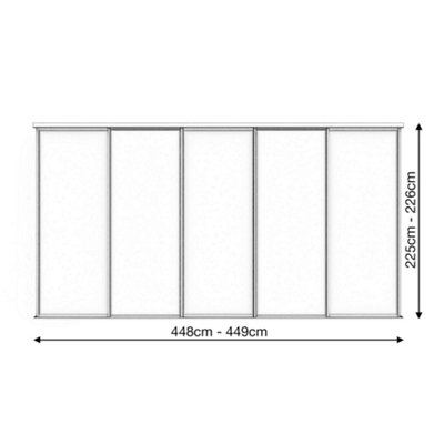 Set of 5 Stone Grey Sliding Wardrobe Door Kit in White Frame & Tracks ...
