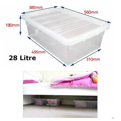 Set of 5 Transparent Clear Plastic Storage Box Boxes Lid Home Stackable Food Save Storer 28 litre