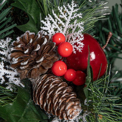 Set of 6 18cm Christmas Pick Decoration with Frosted Pinecones, Apple ...