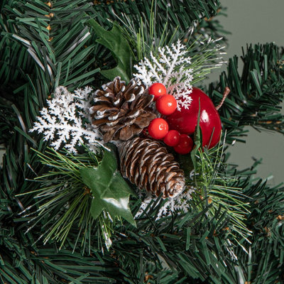 Set of 6 18cm Christmas Pick Decoration with Frosted Pinecones, Apple ...