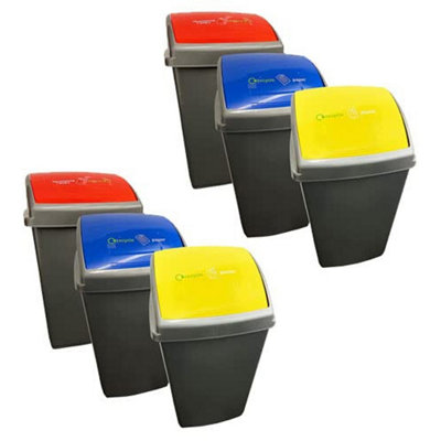 Set Of 6 (2 x Yellow, 2 x Red & 2 x Blue) Large Grey 50L Commercial ...