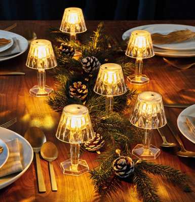 Set of 6 Battery-Operated Crystal Effect Mini Table Lamps Warm White ...