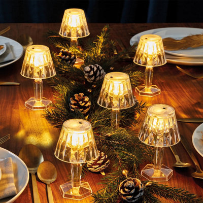 Set of 6 Battery-Operated Mini Table Lamps - Crystal-Effect, Warm White ...