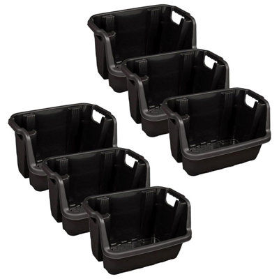 Set Of 6 Black Heavy Duty Open Fronted Stacking Crates For Storage ...