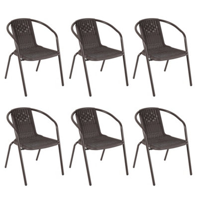 Set of 6 Brown Vintage Style Stacking Rattan Patio Garden Chairs ...