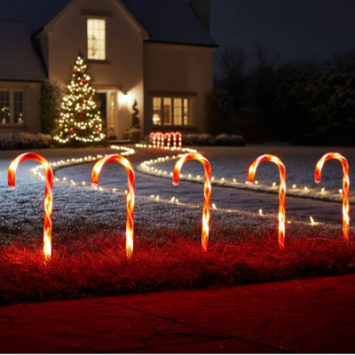 Set Of 6 Candy Cane Stake Lights