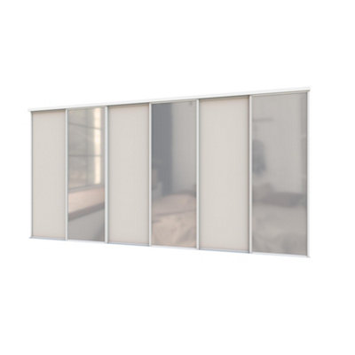 Set of 6 Cashmere & Mirror Sliding Wardrobe Door Kit, White Frame ...