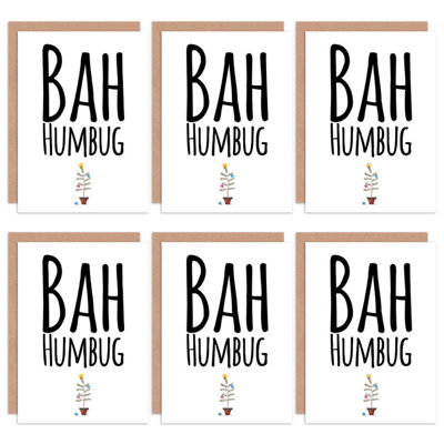Set of 6 Christmas Cards Funny Bah Humbug Grumpy Set Xmas Cards